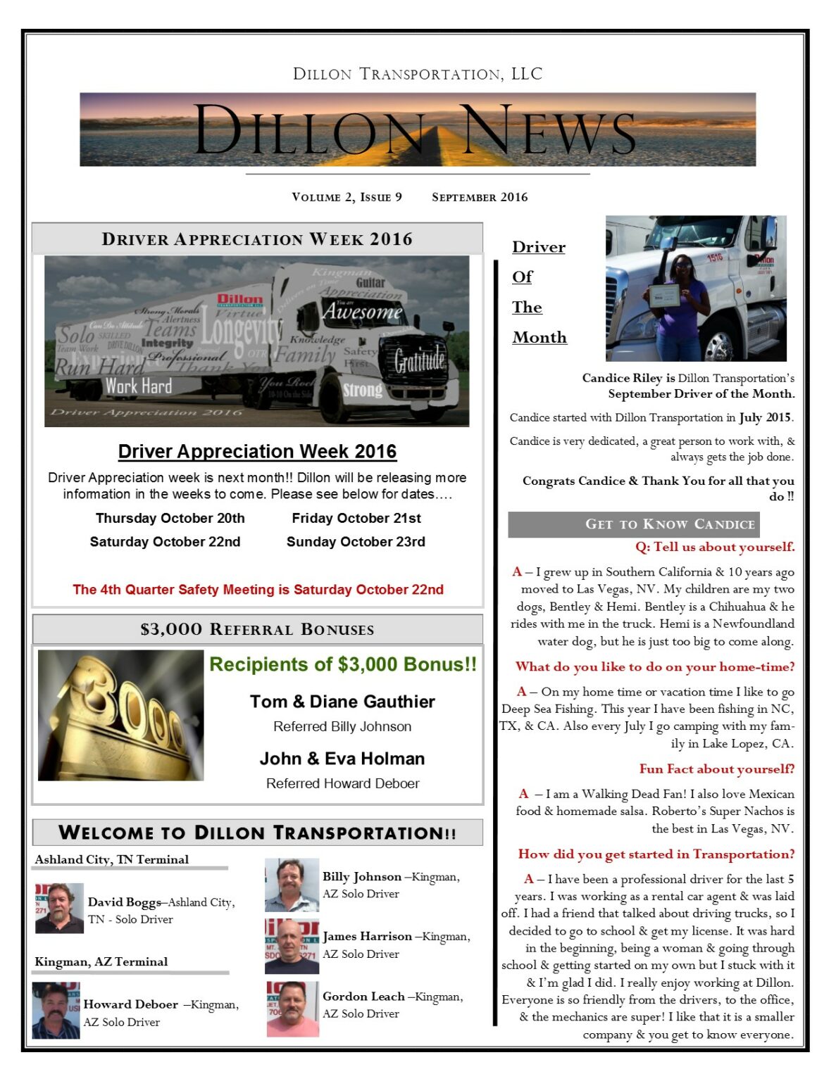 Dillon News September 2016 - Dillon Transportation LLC
