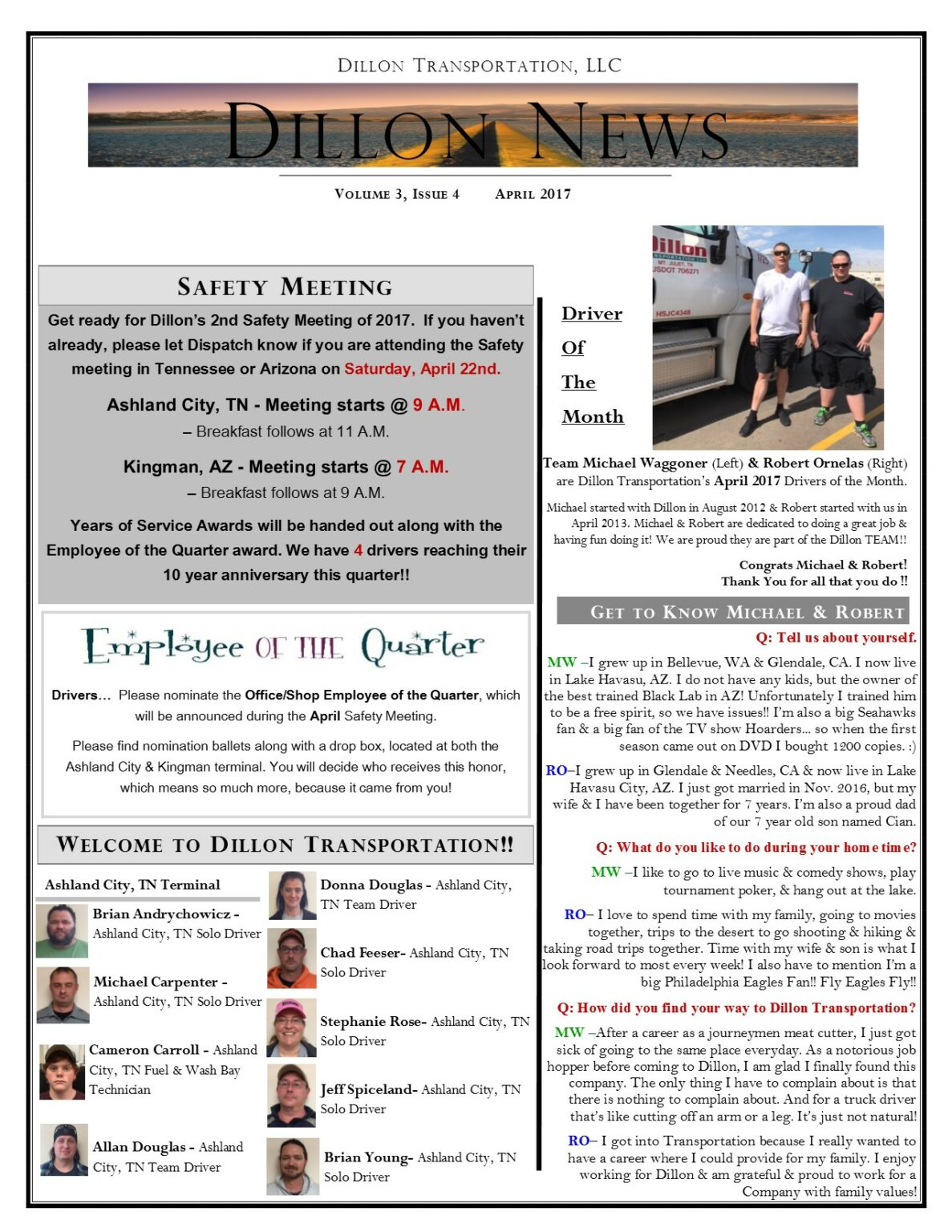 Dillon News April 2017 - Dillon Transportation LLC