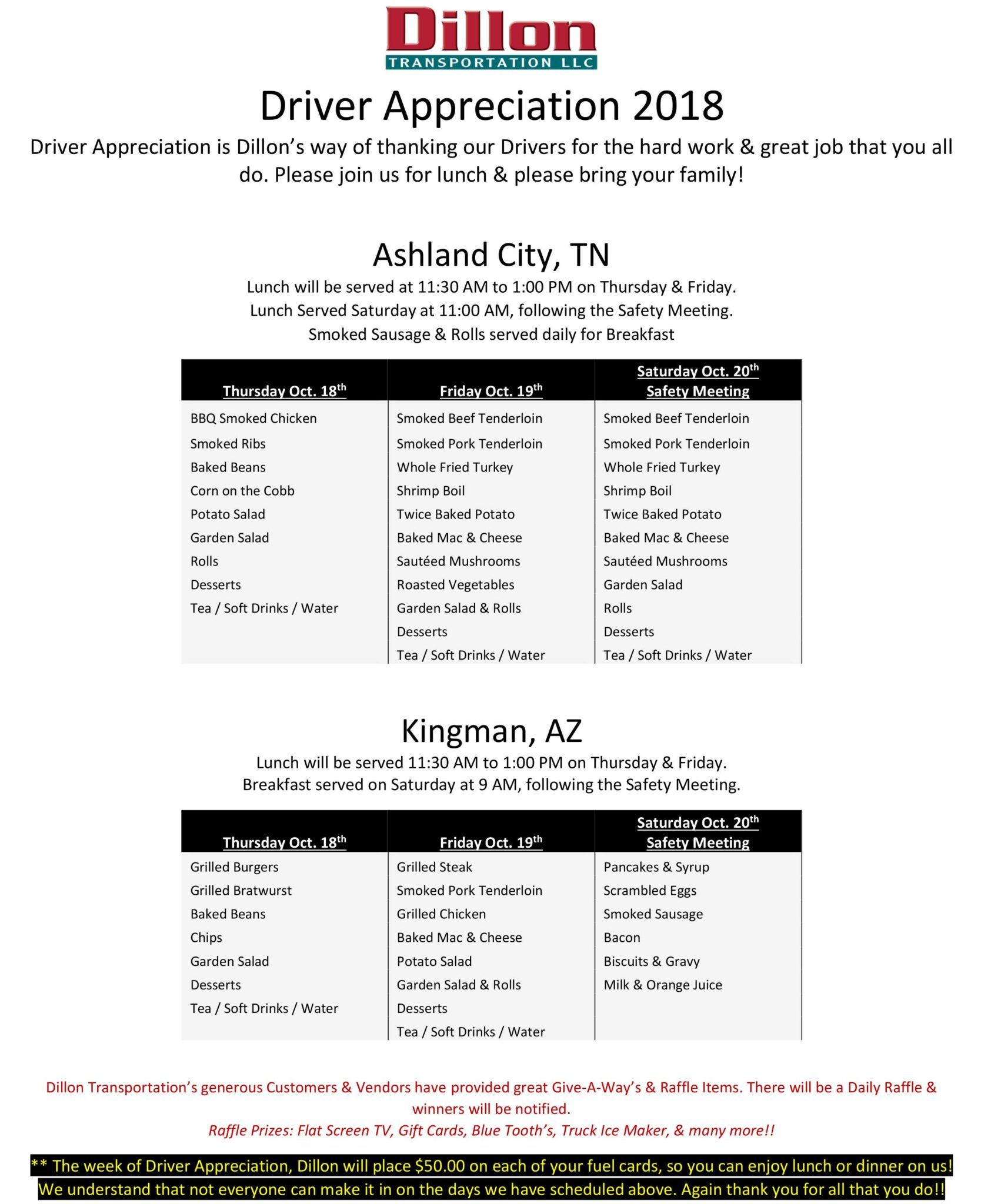 Driver Appreciation Week | Dillon Transportation LLC